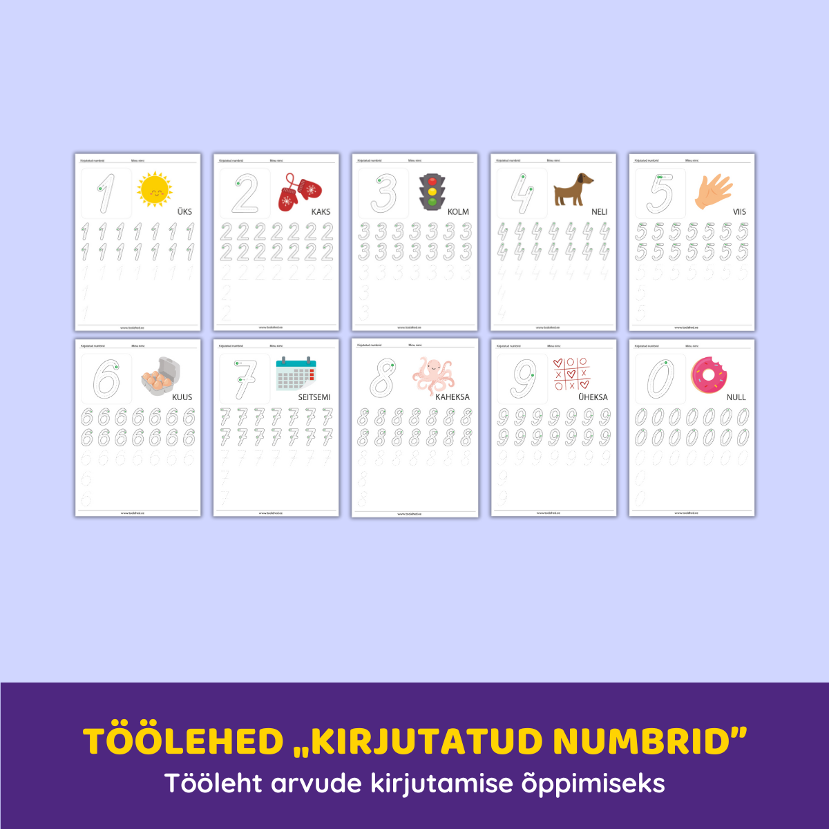 Töölehed „Kirjutatud numbrid” – Töölehed Lastele