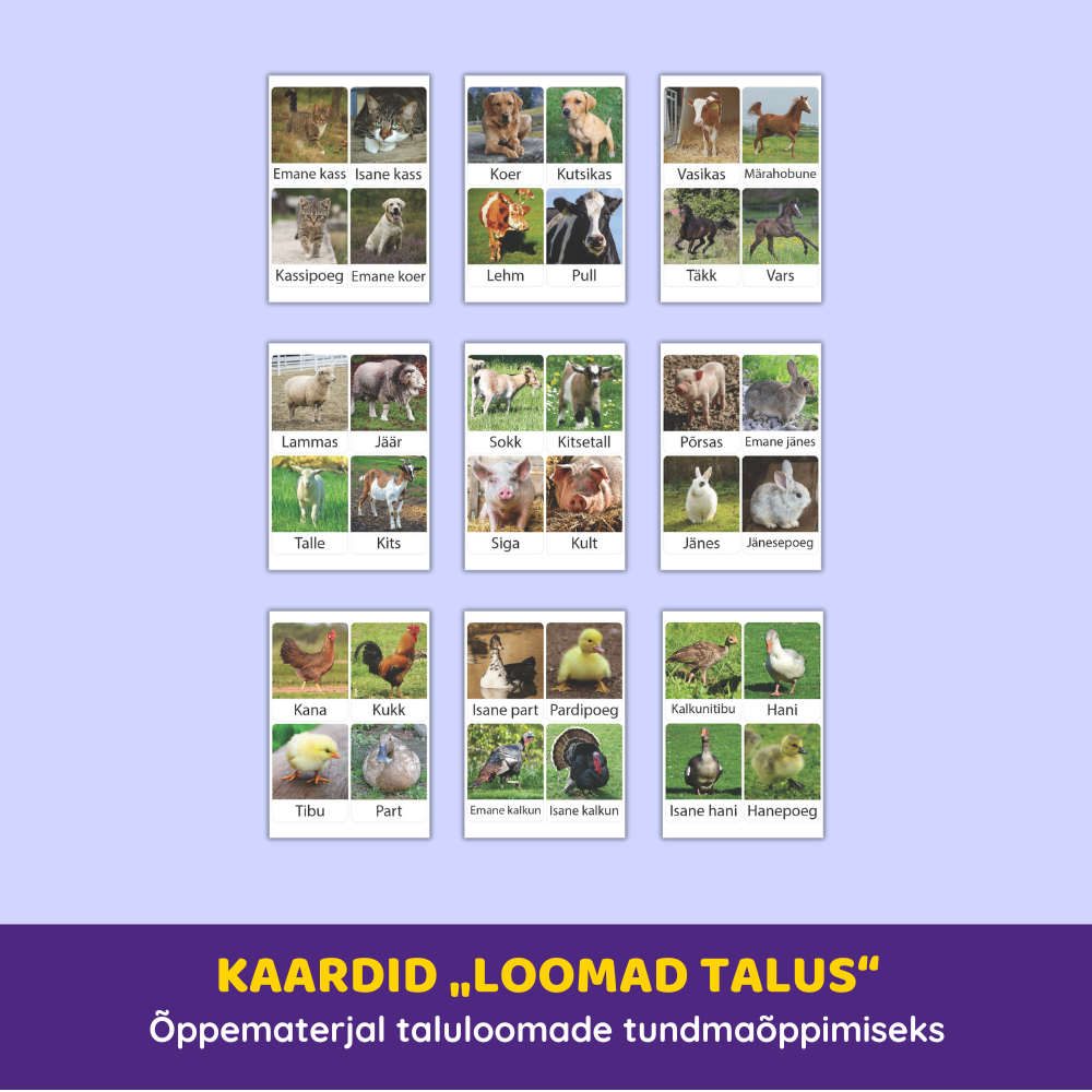 Kaardid „Loomad talus“ – Töölehed Lastele