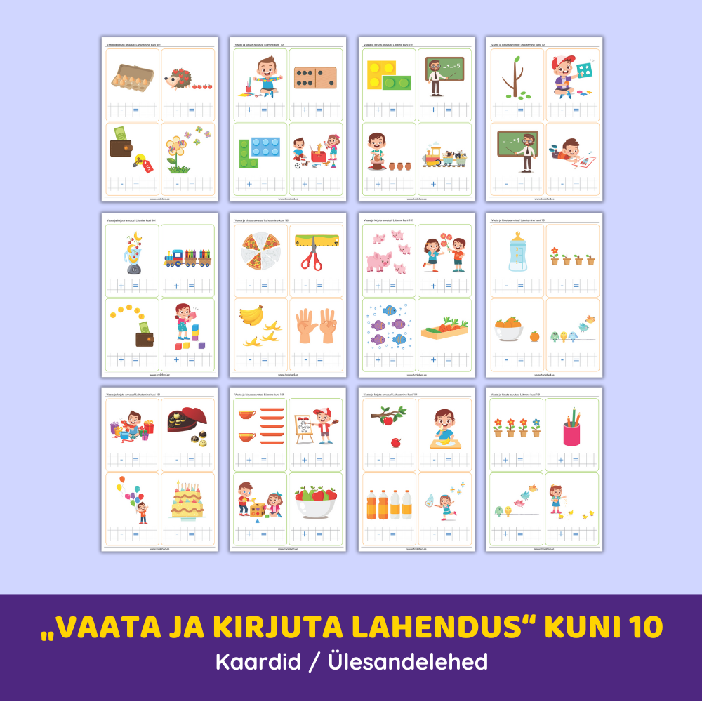 „Vaata ja kirjuta lahendus“ kuni 10 – Töölehed Lastele