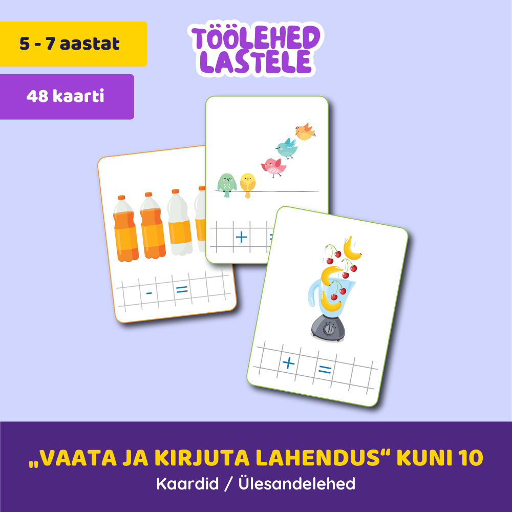 „Vaata ja kirjuta lahendus“ kuni 10 – Töölehed Lastele